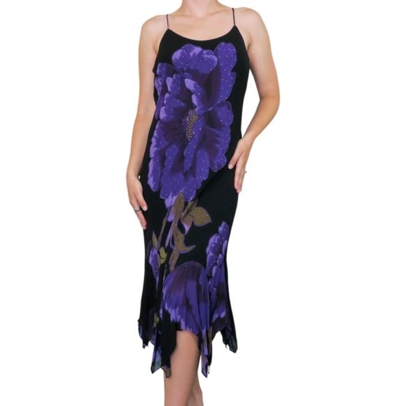 Eva Blue | Dresses | Vintage 9s Eva Blue Purple Floral Beaded Maxi ...